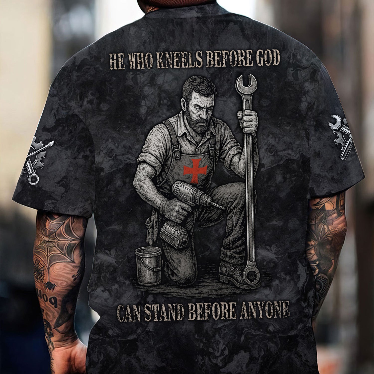 Christian Mechanic Shirt, He Who Kneels Before God Can Stand Before An ...