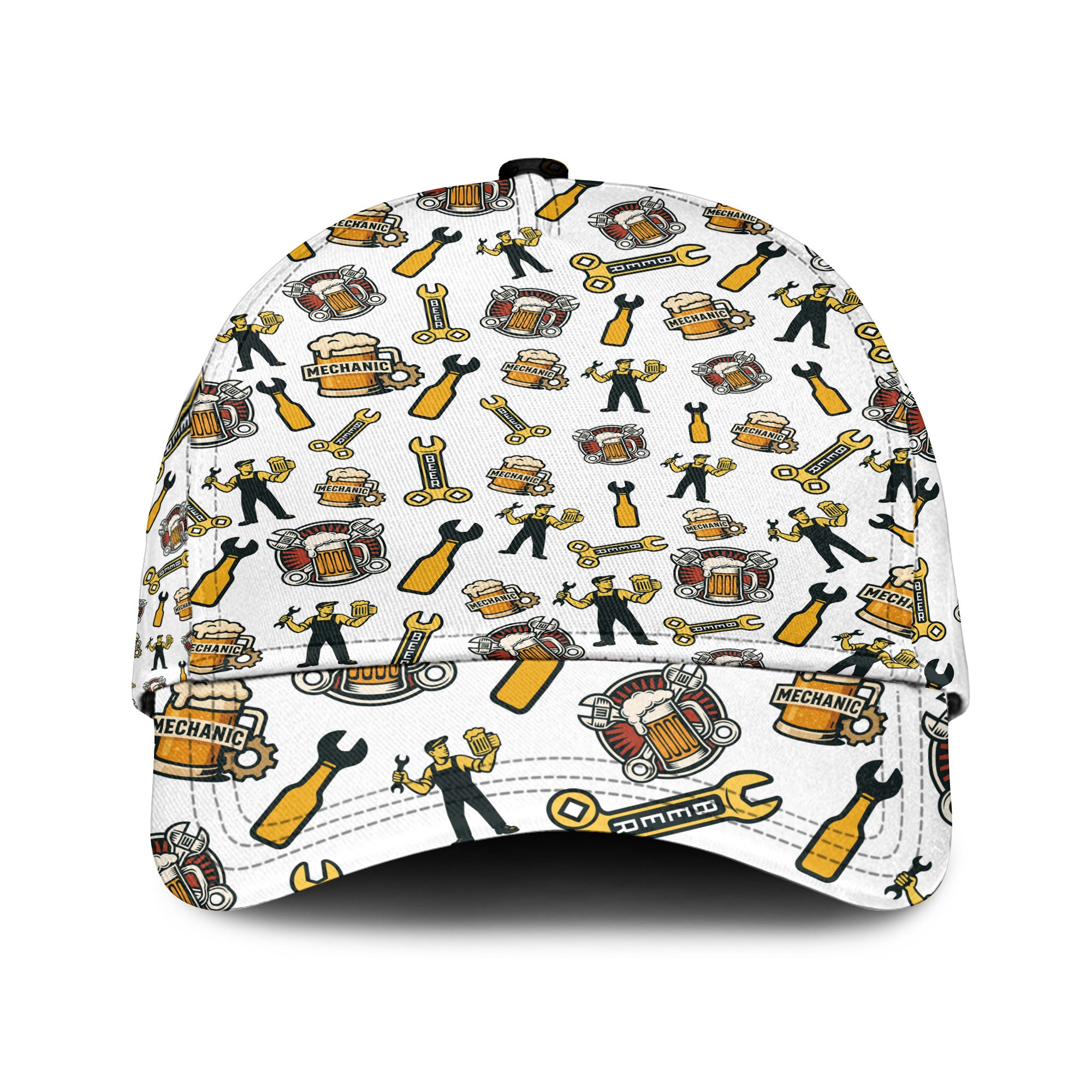 Mechanic Classic Cap Beer and Wrench Funny Pattern Design Cap Mechanic ...