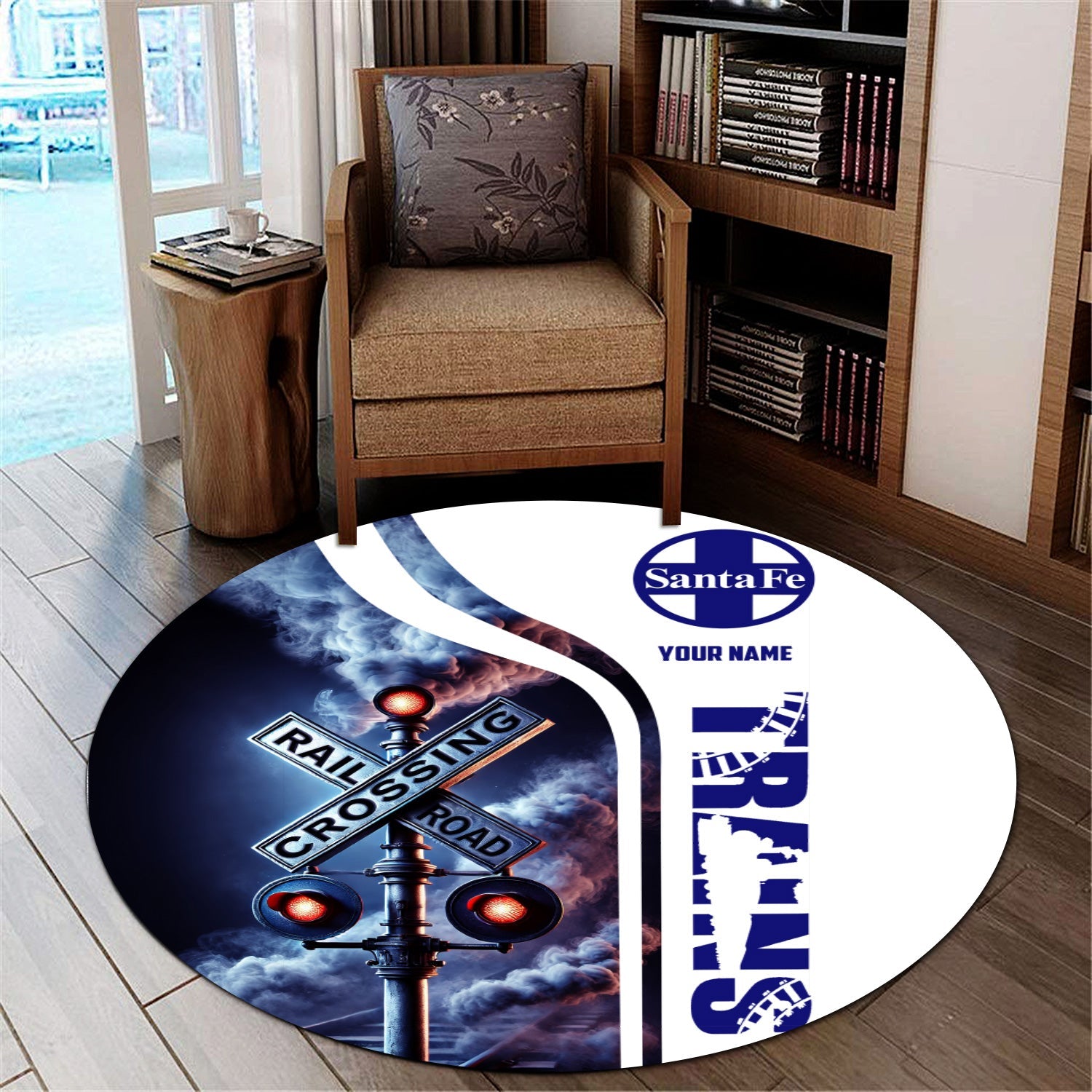 Railspirit Personalized Santa Fe Railway Round Mat Railroad Crossing S ...