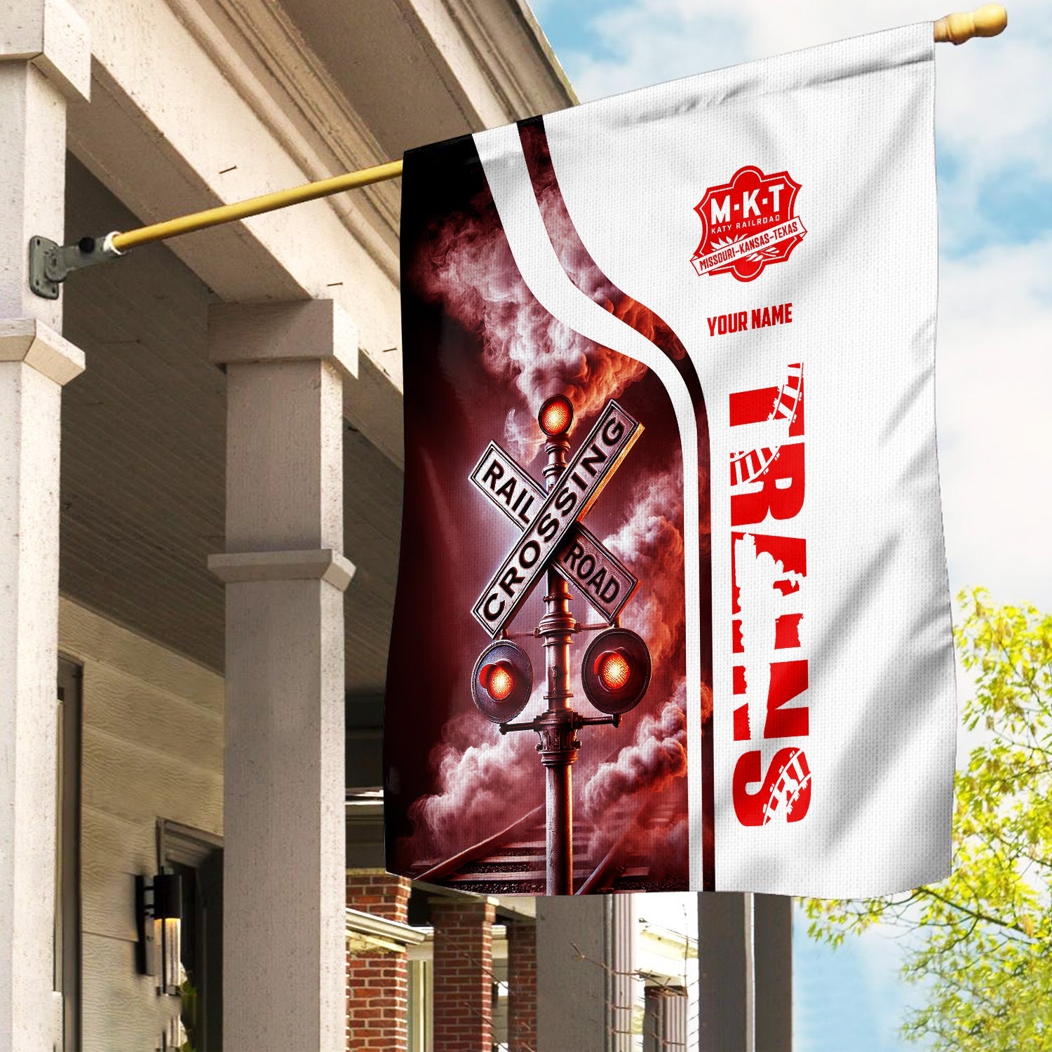Railspirit Personalized Katy Railroad Garden Flag Railroad Crossing Si ...