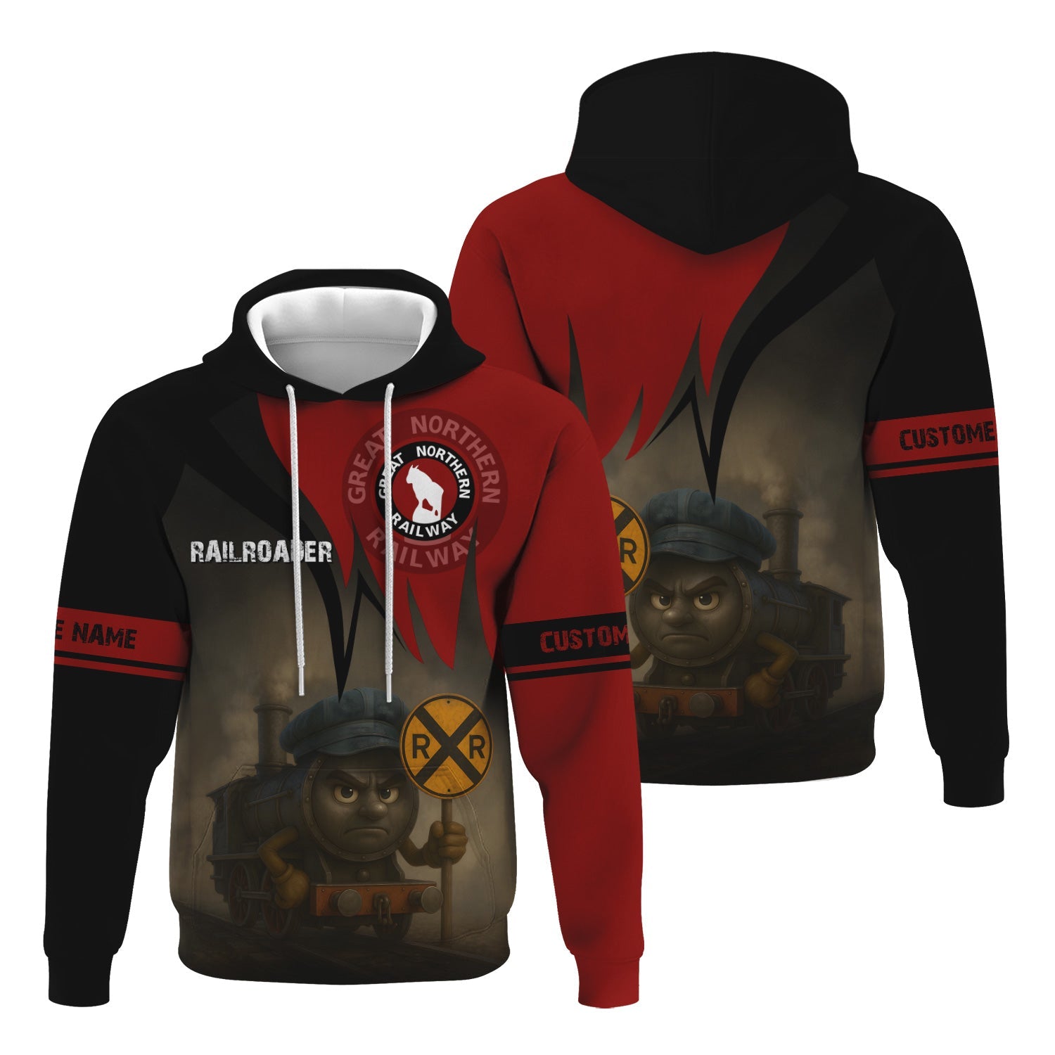 Railspirit Personalized Great Northern Railway Hoodie Angry Train GNR ...