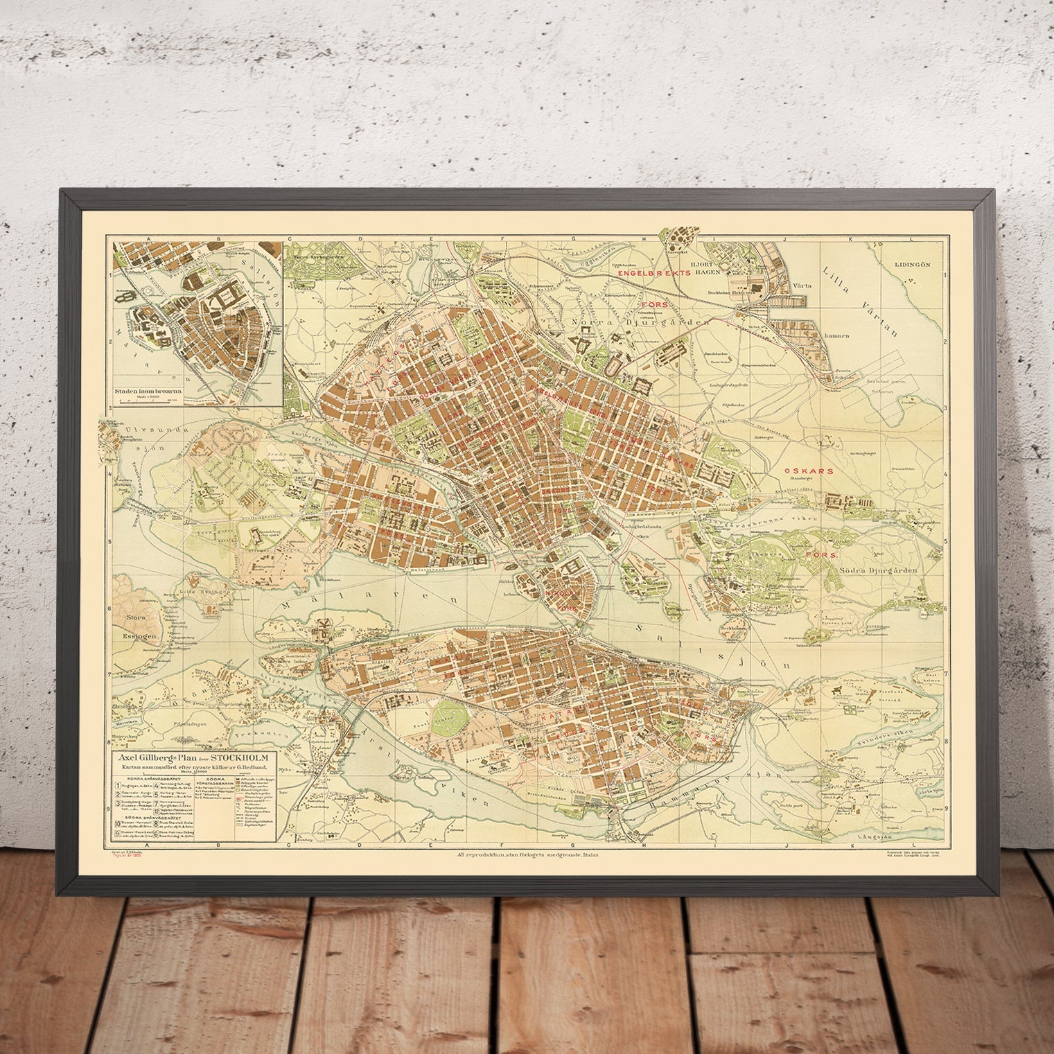 Old Map of Stockholm by Gillberg, 1920: Gamla Stan, Djurgården, Royal ...