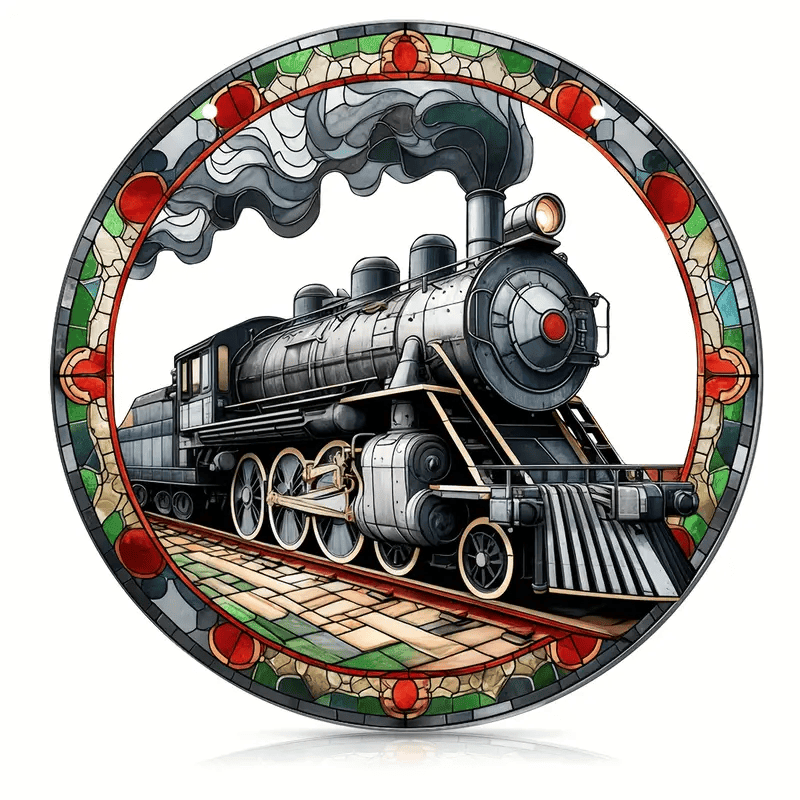 Railspirit Steam Train Stained Glass Suncatcher Round Acrylic Hanging ...
