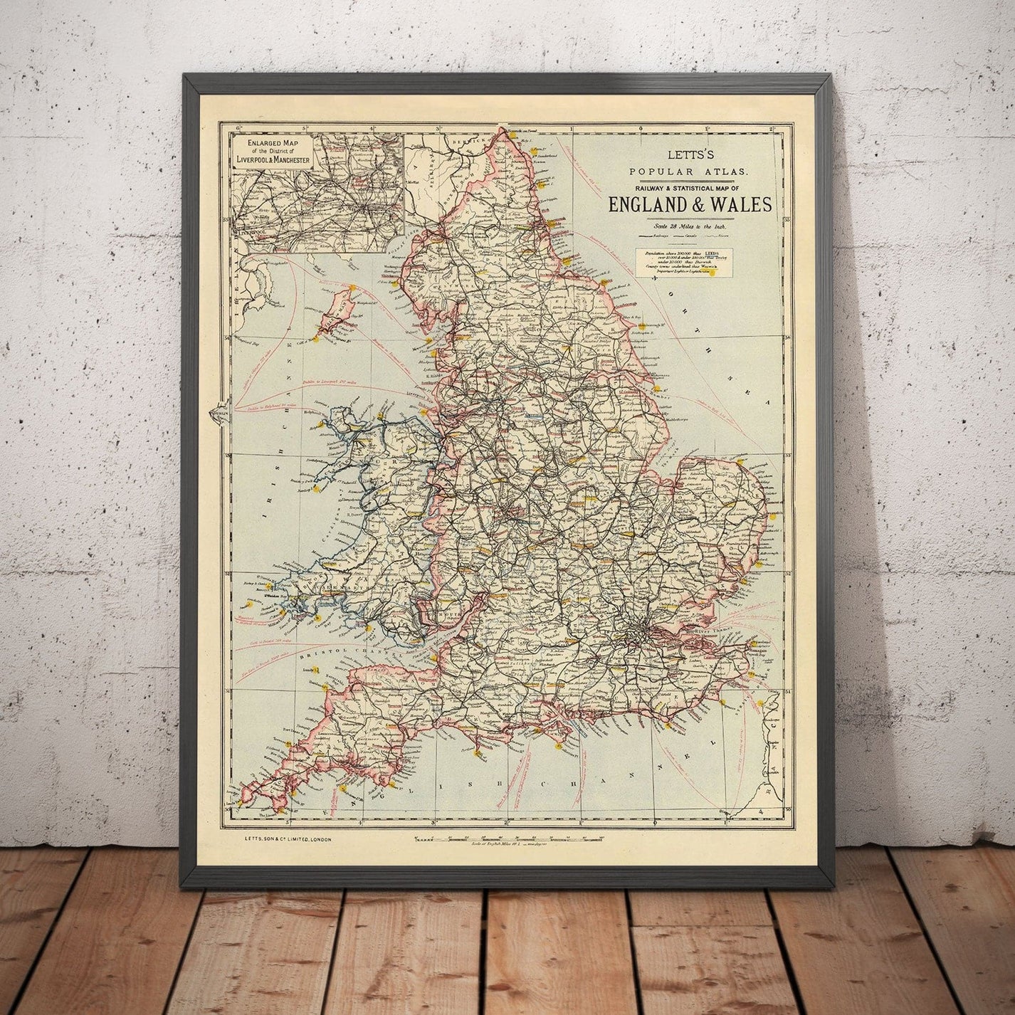 Old Rail Map of England and Wales, 1883: Letts's Railway & Statistical ...